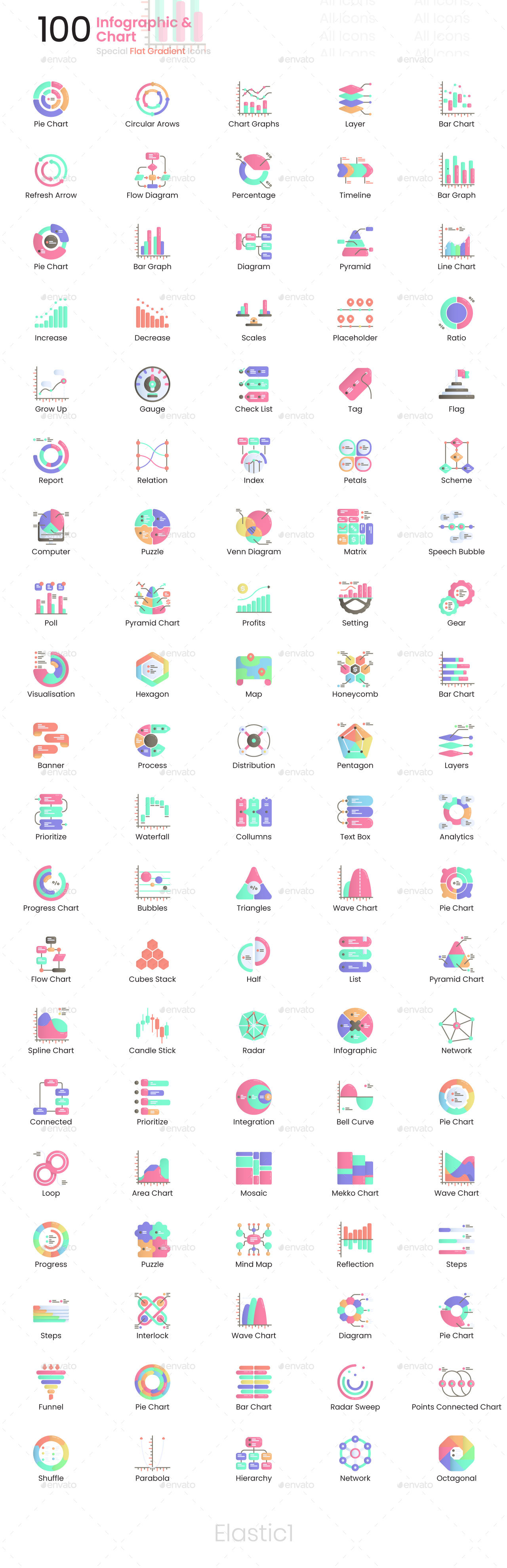 Infographic and Chart Flat Gradient Icons, Icons | GraphicRiver